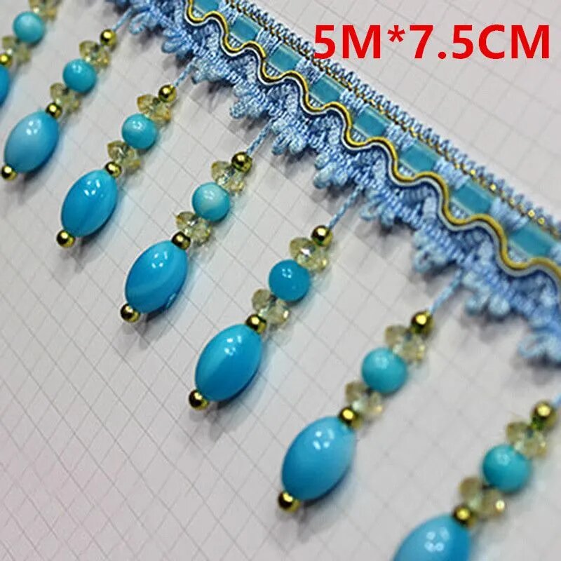 7.5CM*5M Декоративный бордюр для штор с бисером и кристаллами европейский стиль фри имитация нефрита