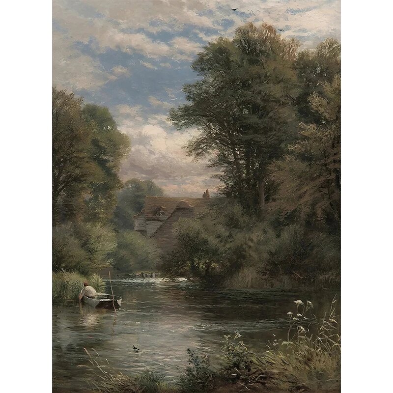 Пейзаж с рыбаком, синий, 20x30 см, без рамы