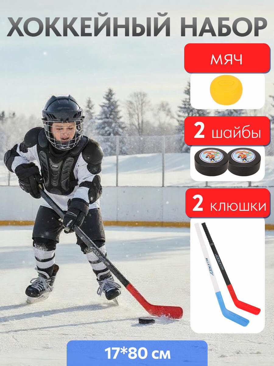 Набор для игры в хоккей (2 клюшки,2 шайбы; 17*80 см) в пакете ( Арт. ИК-6860)