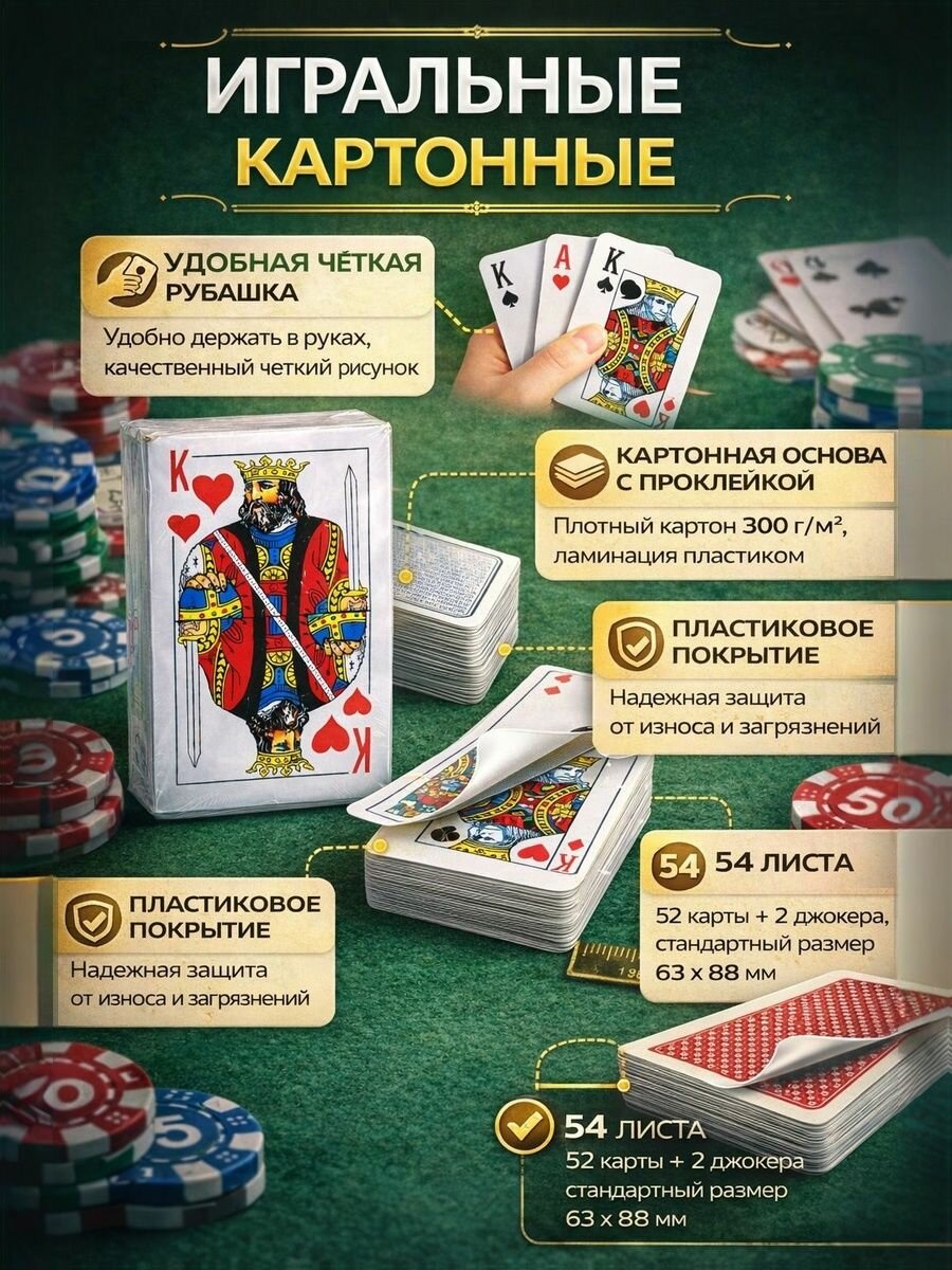 Карты игральные Shoptronic, 54 карты, карточная колода, картон, разноцветный