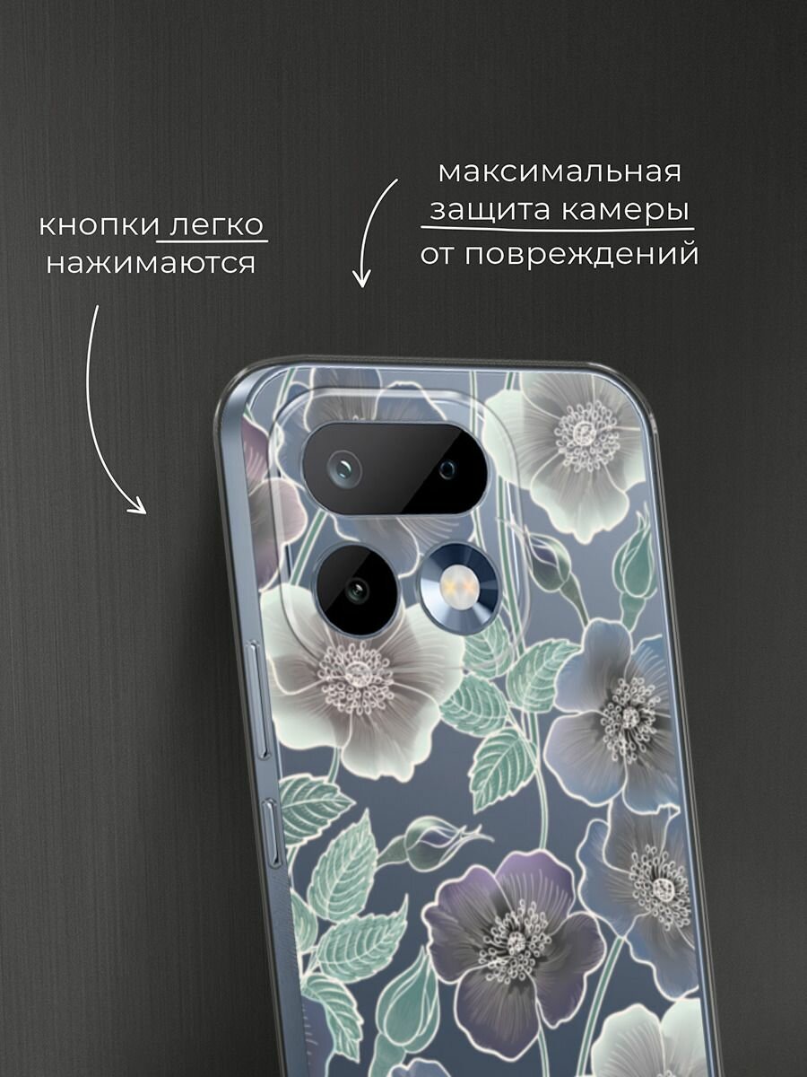 Чехол на Realme 16 Pro / Реалме 16 Про с принтом Blue Flower, прозрачный — фото 1
