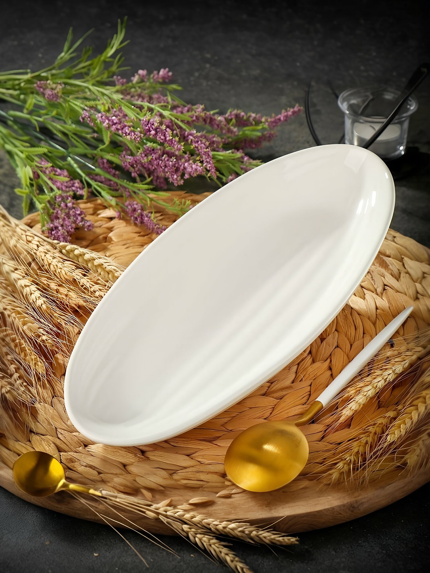 Блюдо керамика, овальное, 30 см, белое, Грейс, Daniks, Y6-6001