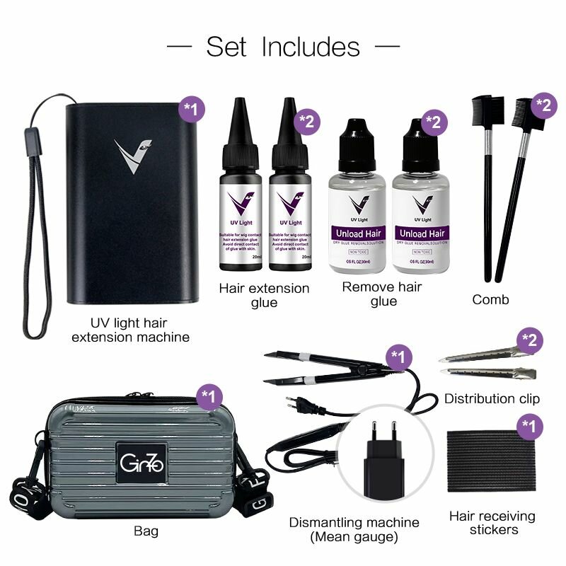Полный набор для UV-наращивания волос Набор для УФ-наращивания волос ,6бутылки клея