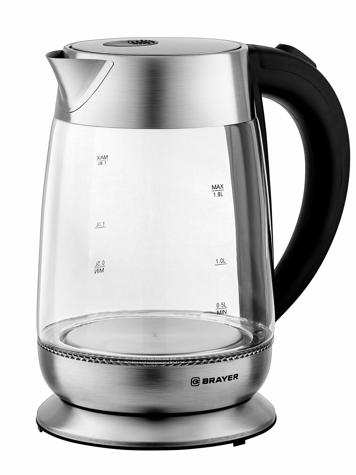 Чайник BRAYER BR6114 нерж, корпус: стекло, 1,8 л, 2200 Вт, диск — фото 1