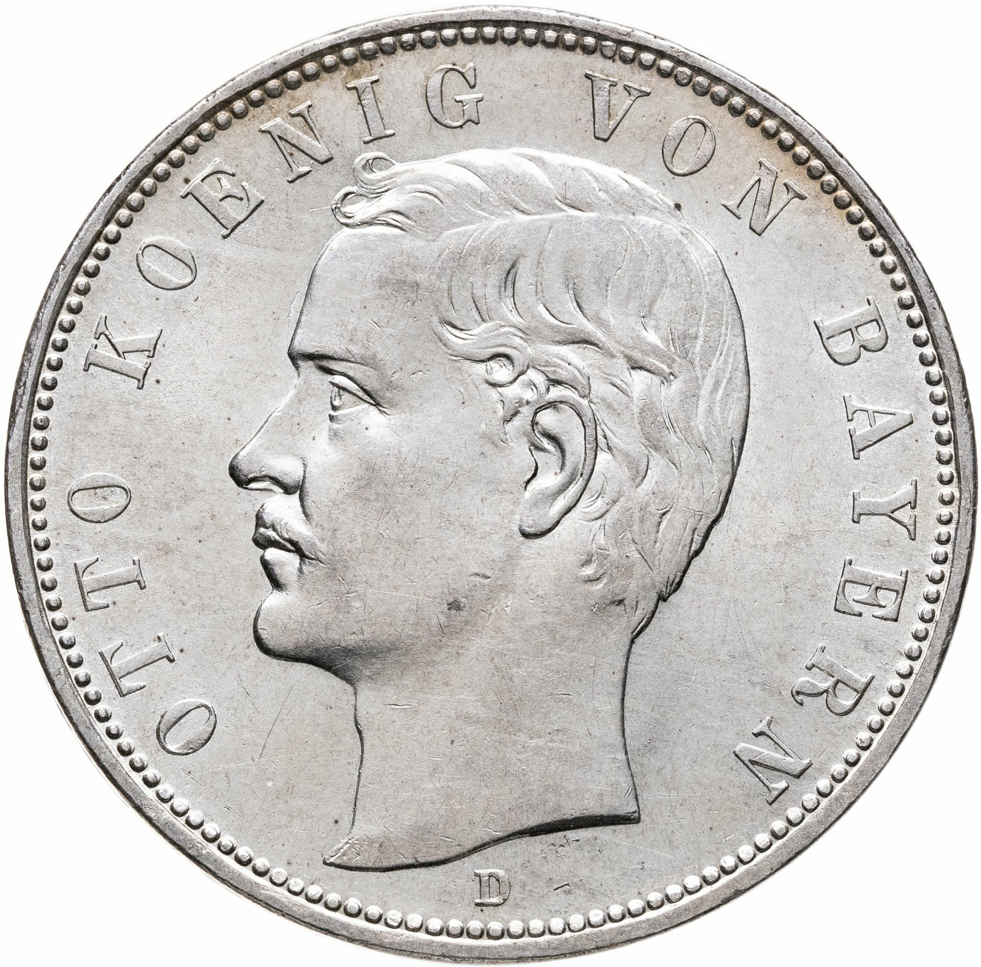 Германия Империя 5 марок mark 1913 D Бавария, знак монетного двора "D" - Мюнхен, Серебро 900, в сохранности UNC