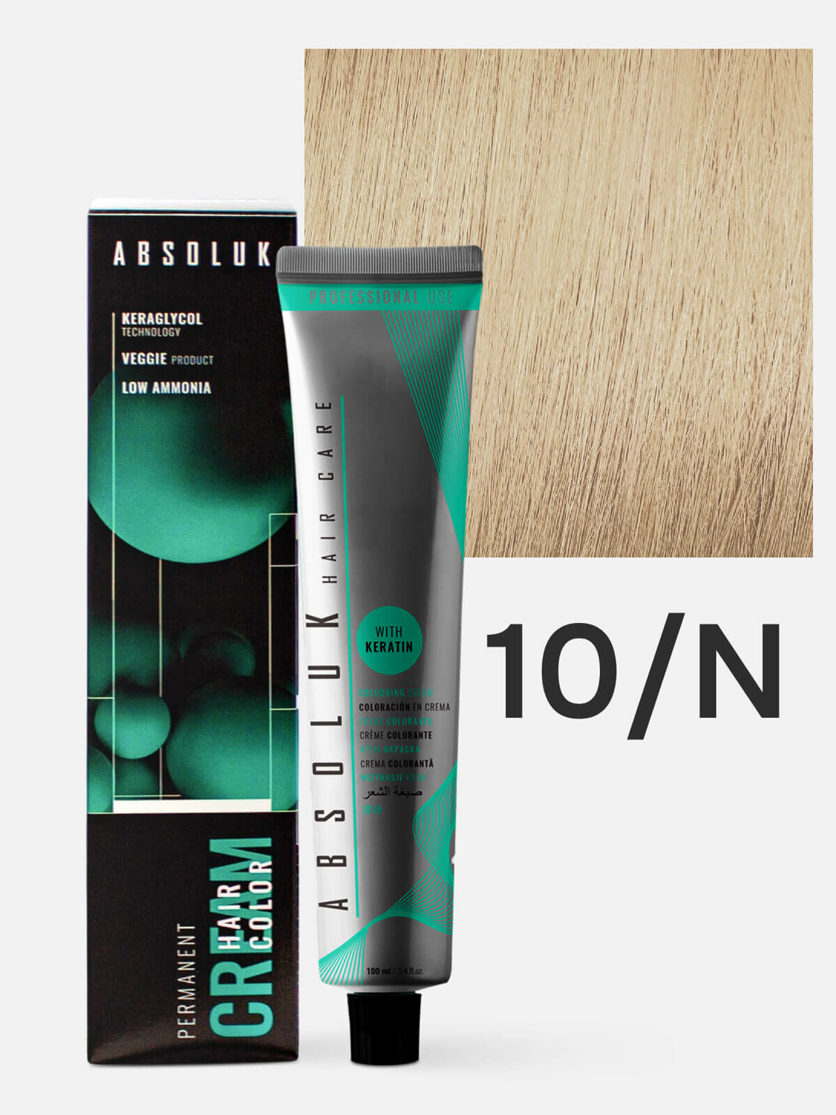 Крем - краска для волос профессиональная Absoluk Hair Color Cream 10. N Светлый блонд Натуральный, 100 мл