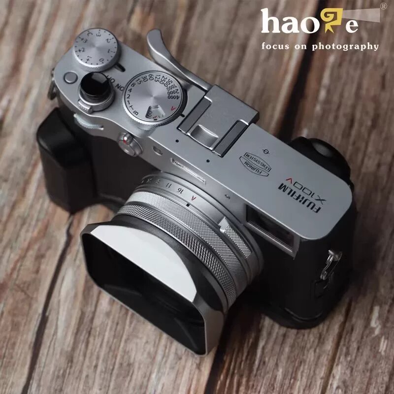 Светозащитный козырек для объектива Fujifilm X100VI с адаптером 49 мм, серебристый металлический квадратный дизайн