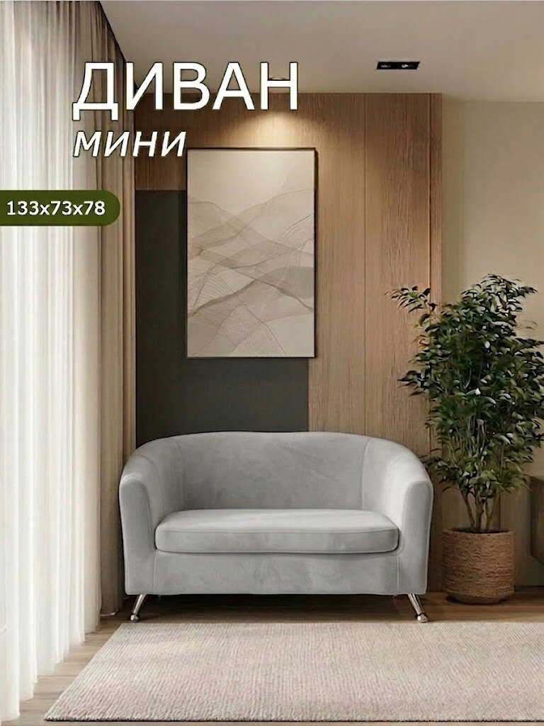 Диван прямой двухместный Брендосс 601 кушетка для отдыха, офиса и салона, материал износостойкий велюр, серый