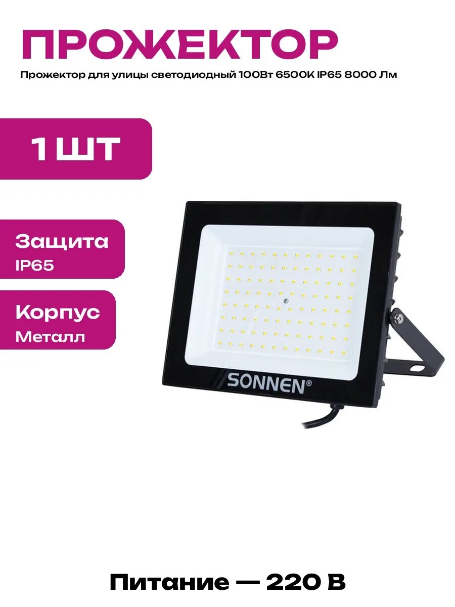 Уличный светодиодный прожектор 100Вт 6500К IP65 черный 220В