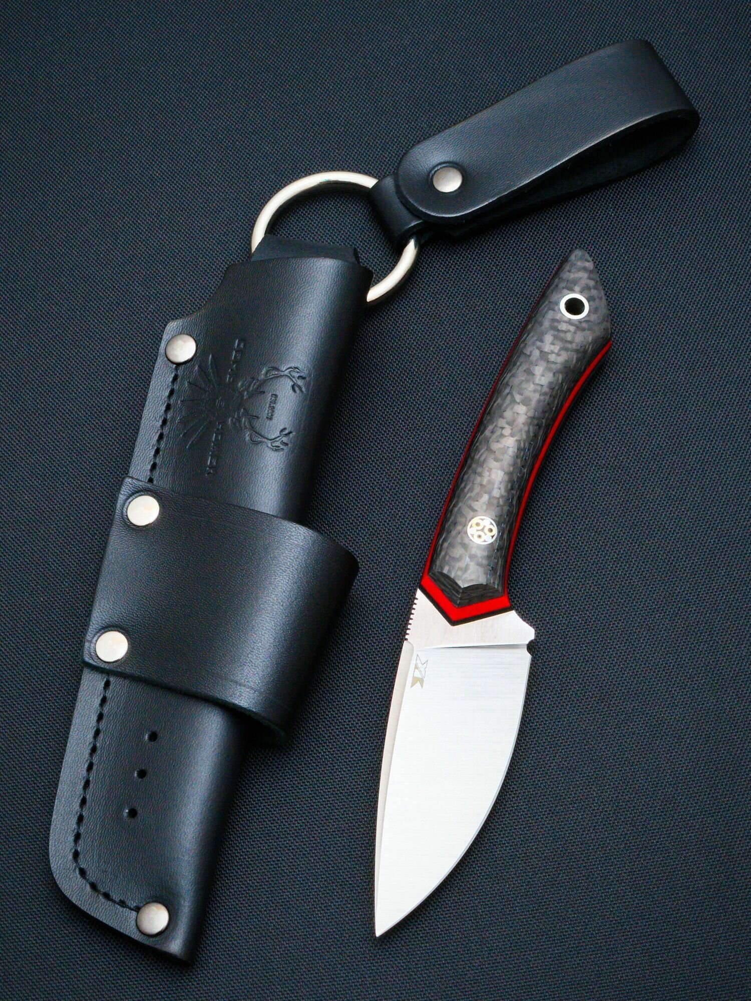 Нож туристический Джек AUS-10 Cryo Сатин Carbon+G10 Черный-Красный Цельнометаллический (Full-tang) 7 Ножей (Seven Knives)