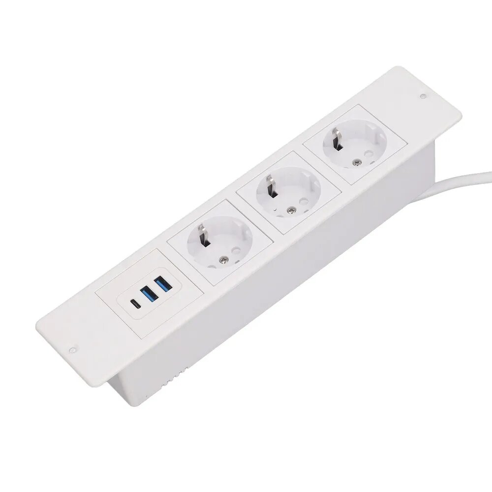 Утопленный удлинитель с 3 розетками и USB-C портом, белый
