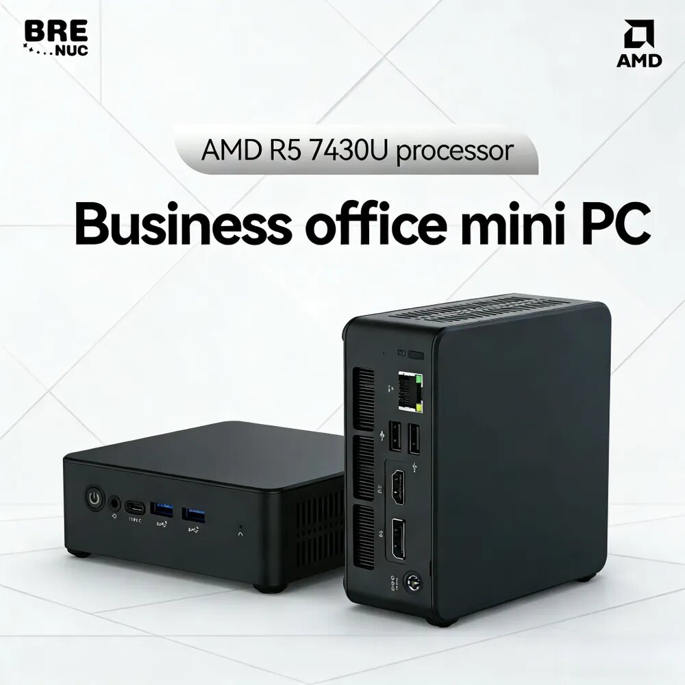 BRENUC Мини-ПК (AMD Ryzen 5 7430U, RAM 16 ГБ, SSD 512 ГБ, AMD Radeon Vega 7, Windows 11 Pro), N5C, черный