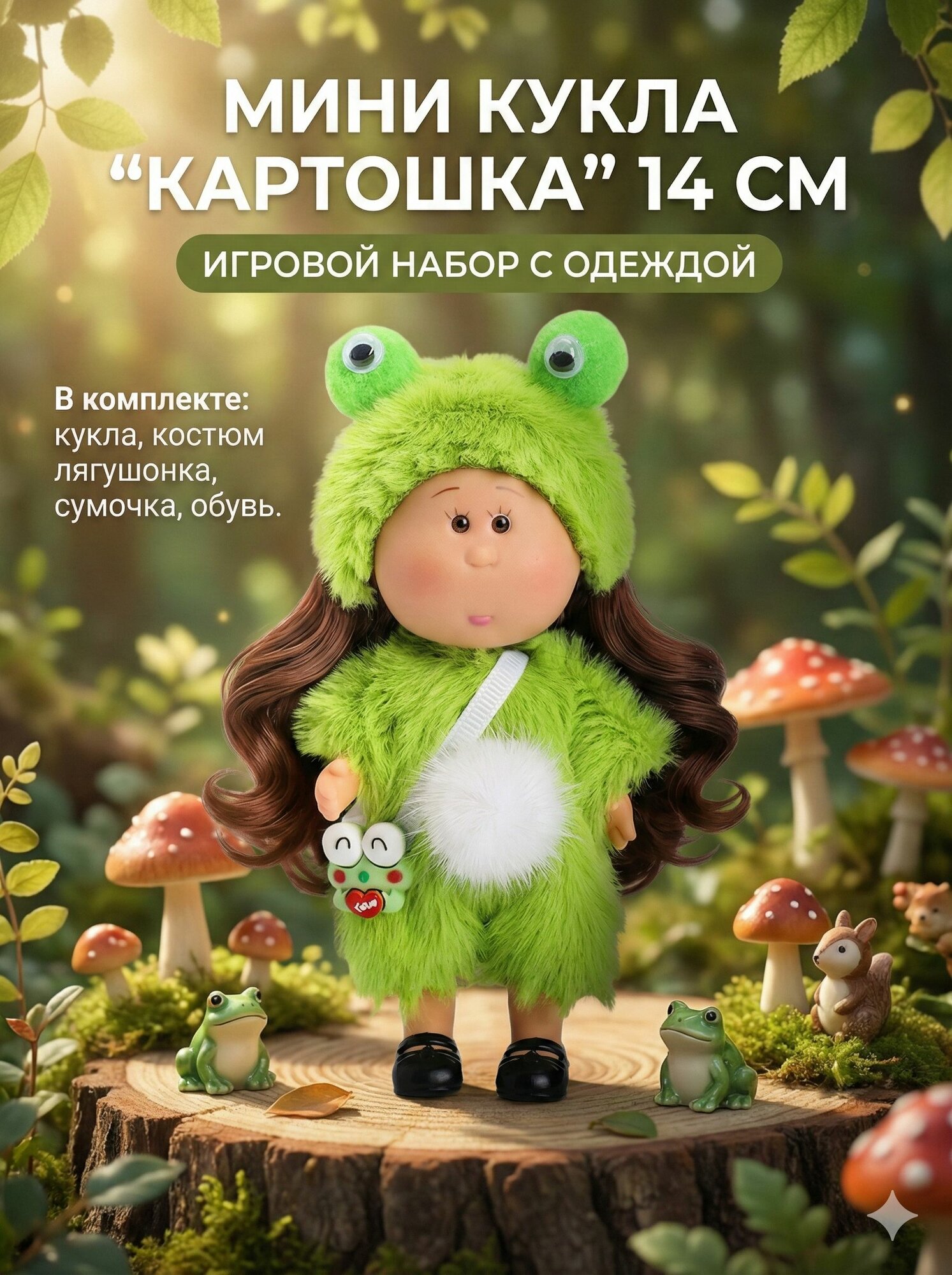 Крошечная кукла Картошка Миа на 14 см с возможностью смены одежды ( + одежда + обувь)