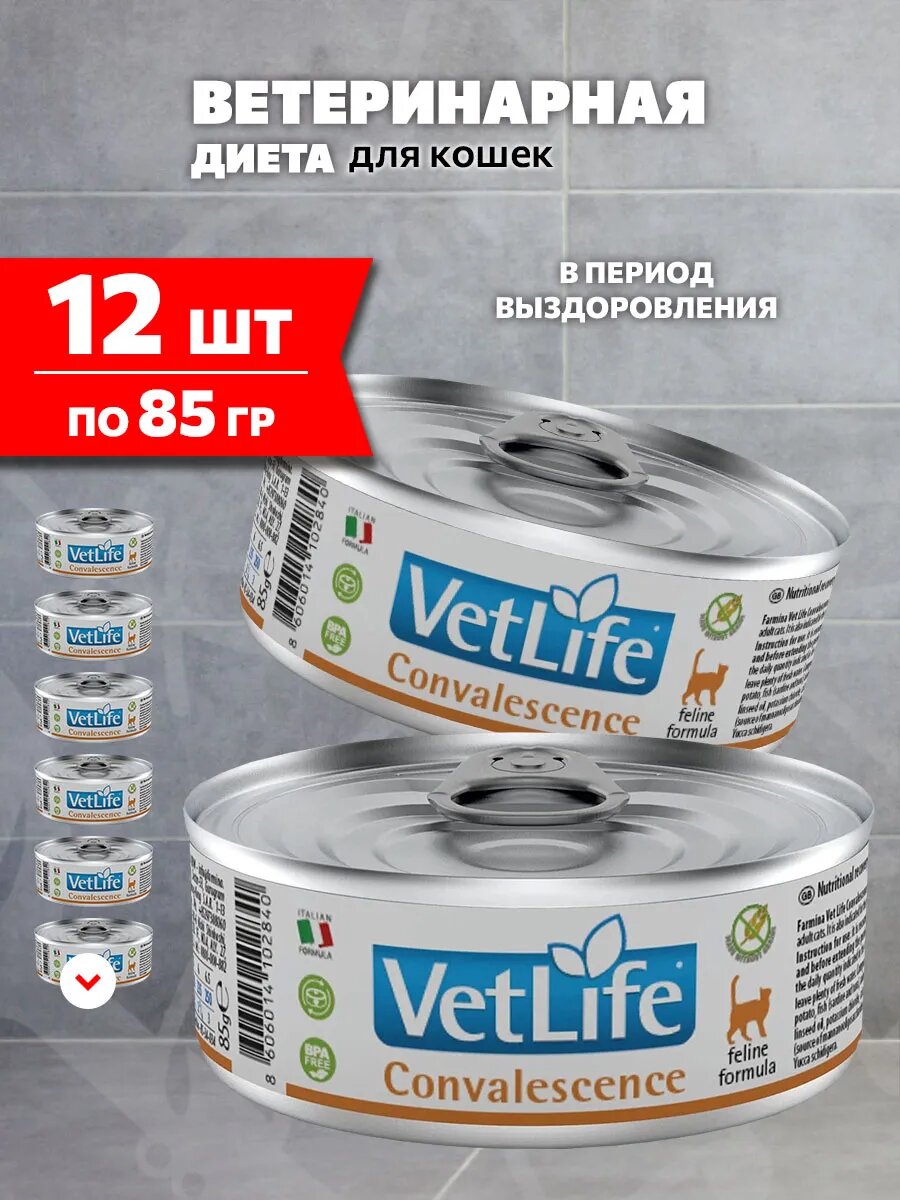 Корм влажный Farmina Vet Life Feline Convalescence для взрослых кошек в период выздоровления, 85 г 12 шт