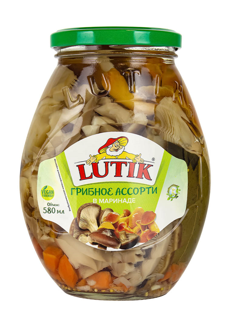Грибное ассорти Lutik в маринаде, вешенки, грузди, опята, 580 мл