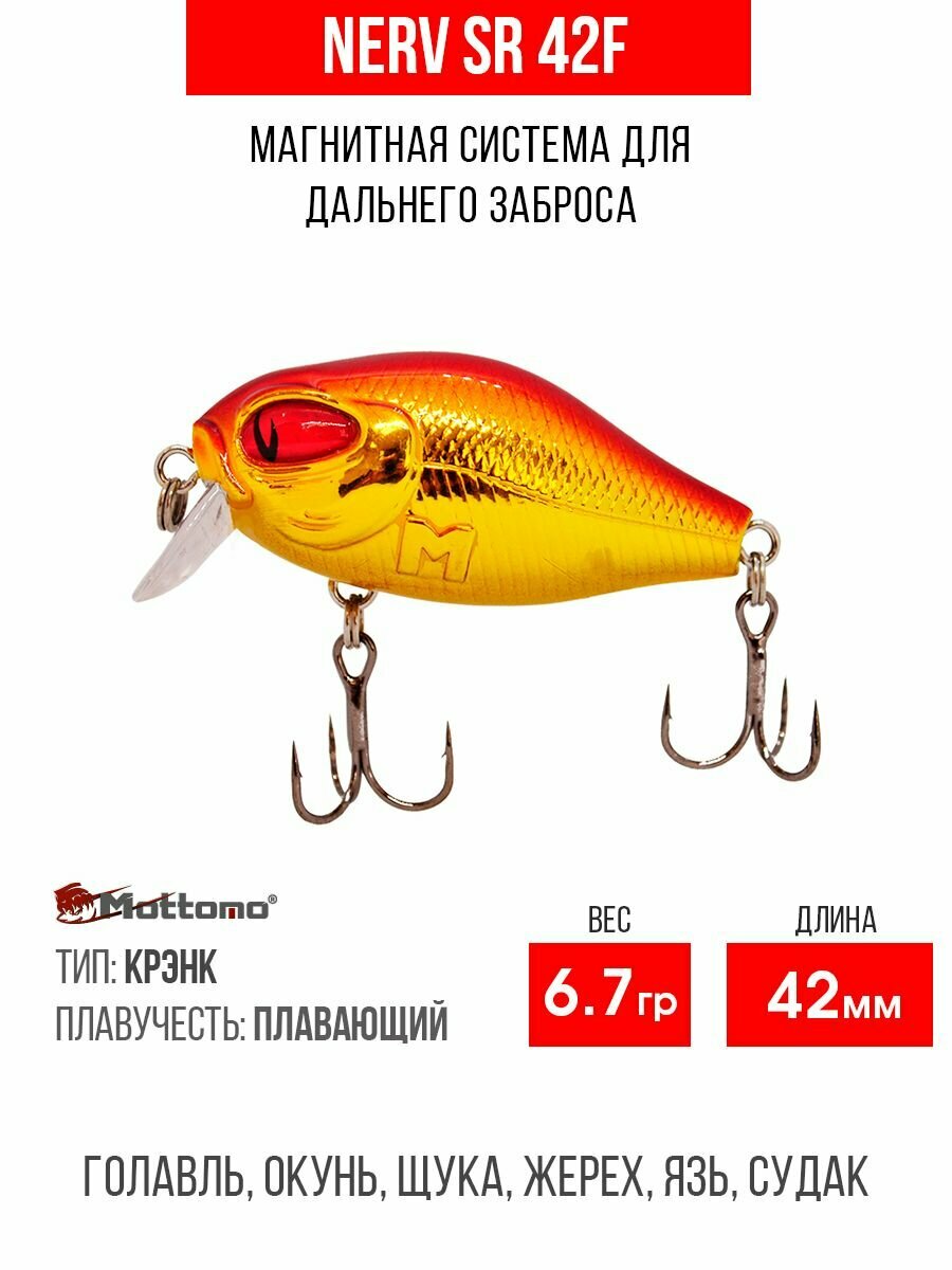 Воблер для рыбалки Mottomo Nerv SR 42F 6,7g крэнк плавающий для спиннинга. Приманка на щуку форель судака окуня жереха