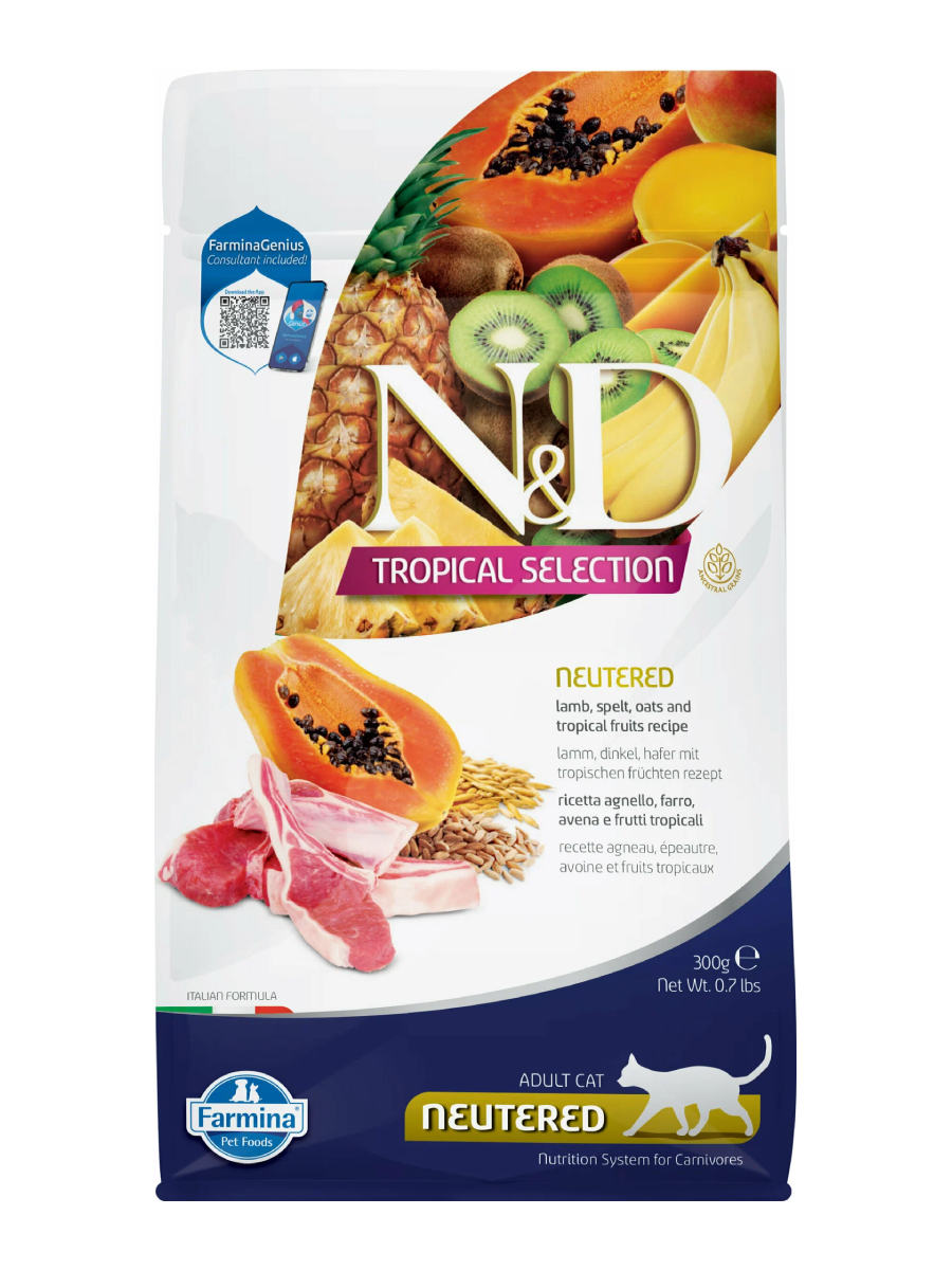 Сухой корм Farmina N&D Tropical Selection (Фармина) для стерилизованных кошек и кастрированных котов с ягненком, 0,3 кг