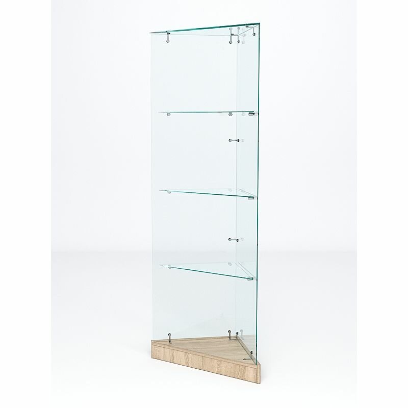 Витрина стеклянная "истра" угловая №2ХП-У трехгранная (без дверок, бока - стекло), Дуб Сонома