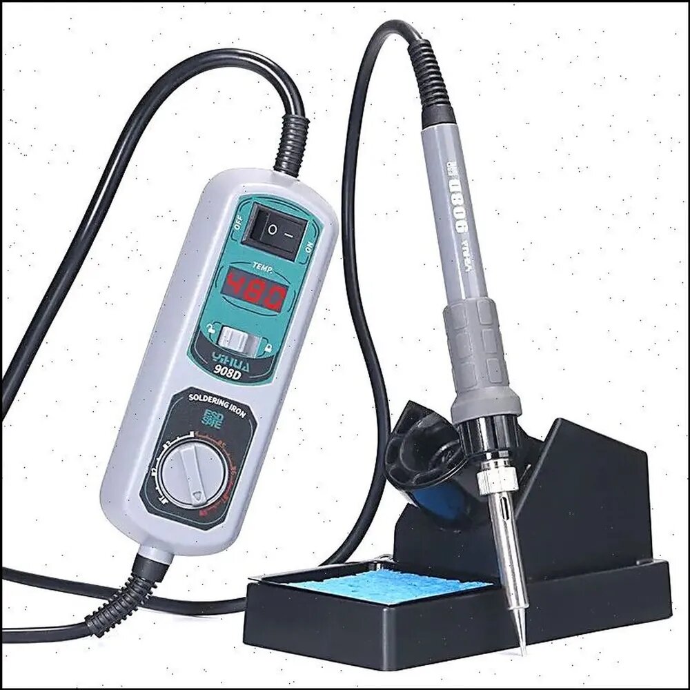 Паяльная станция YIHUA 908D, цифровая с регулировкой температуры 90-480C, автозасыпание и блокировка, керамический нагреватель, для SMD и ремонта, 220В