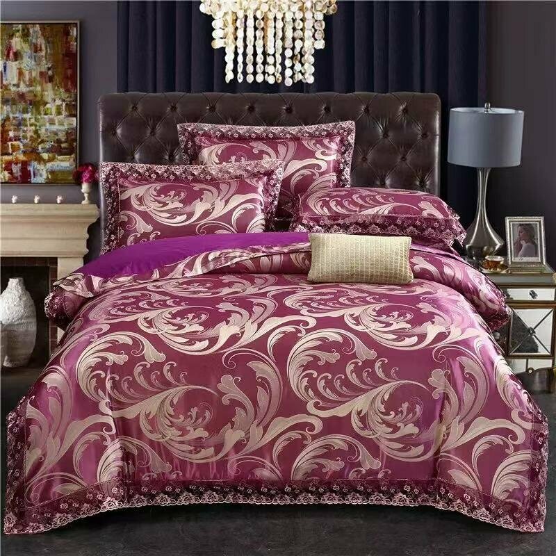 Комплект из четырех предметов， "Римские каникулы", атлас, жаккард, евростиль, 220x240 cm。фиолетовый3