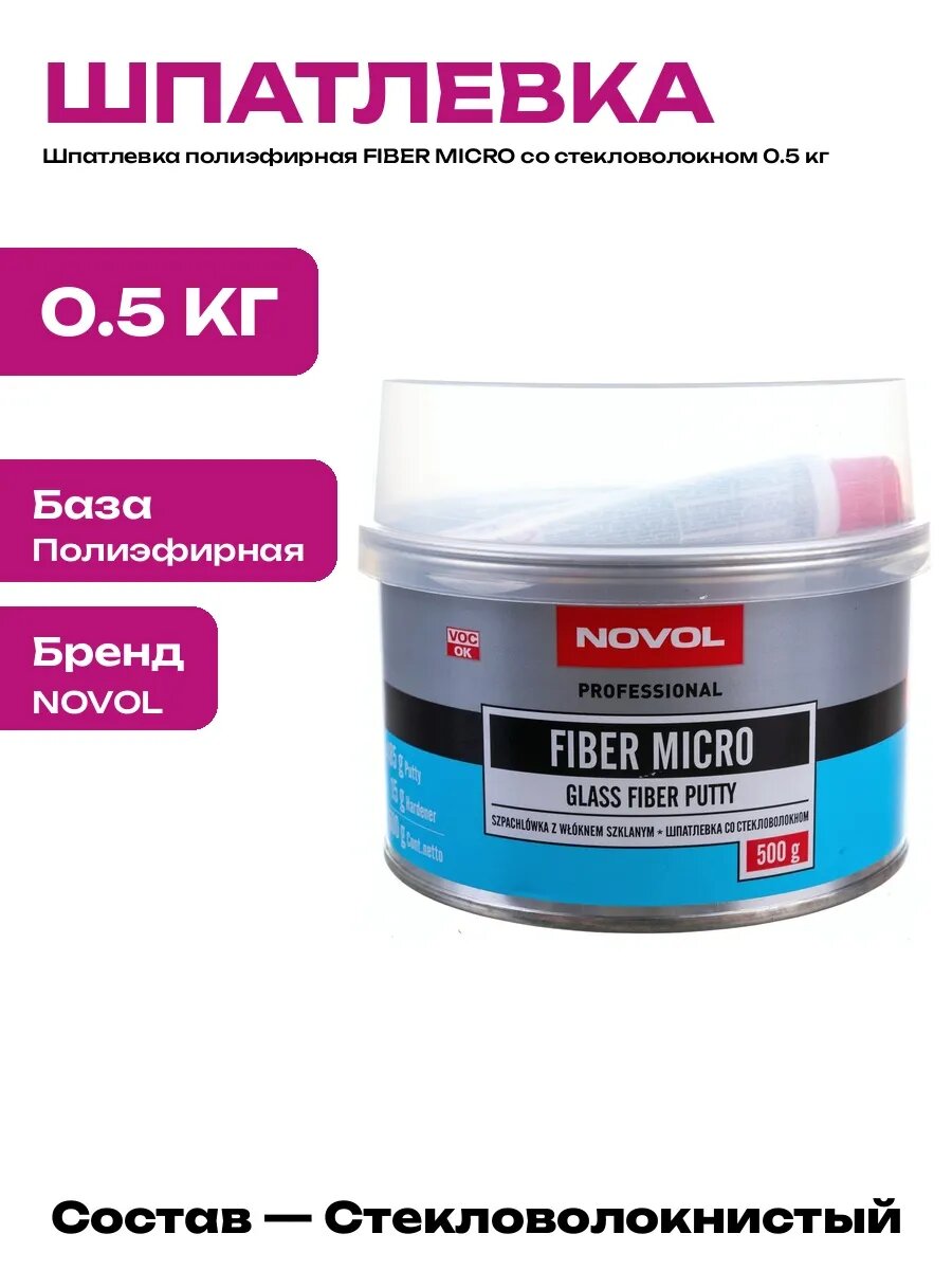 Шпатлевка зеленая полиэфирная FIBER MICRO с отвердителем 0.5