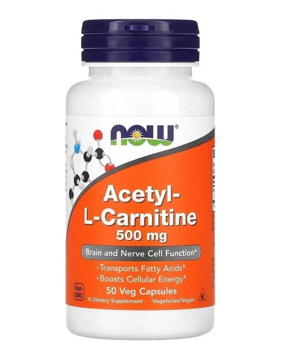 Ацетил-L-карнитин Acetyl-L-Carnitine 500 мг 50 капс (NOW)