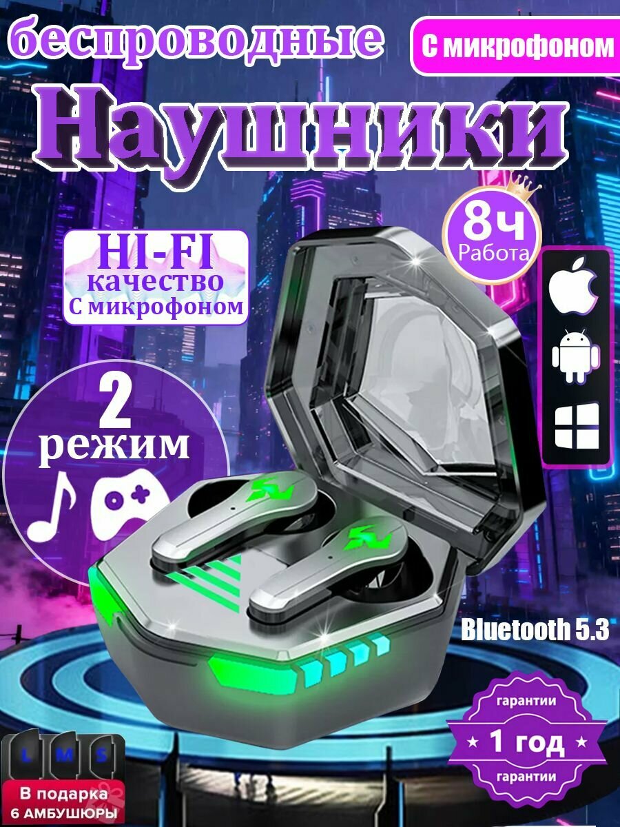 Наушники беспроводные игровые TikChic TC-01, TWS, Bluetooth, для телефона низкая задержка 45 мс, с микрофоном для айфон андроид спортивные Наушники