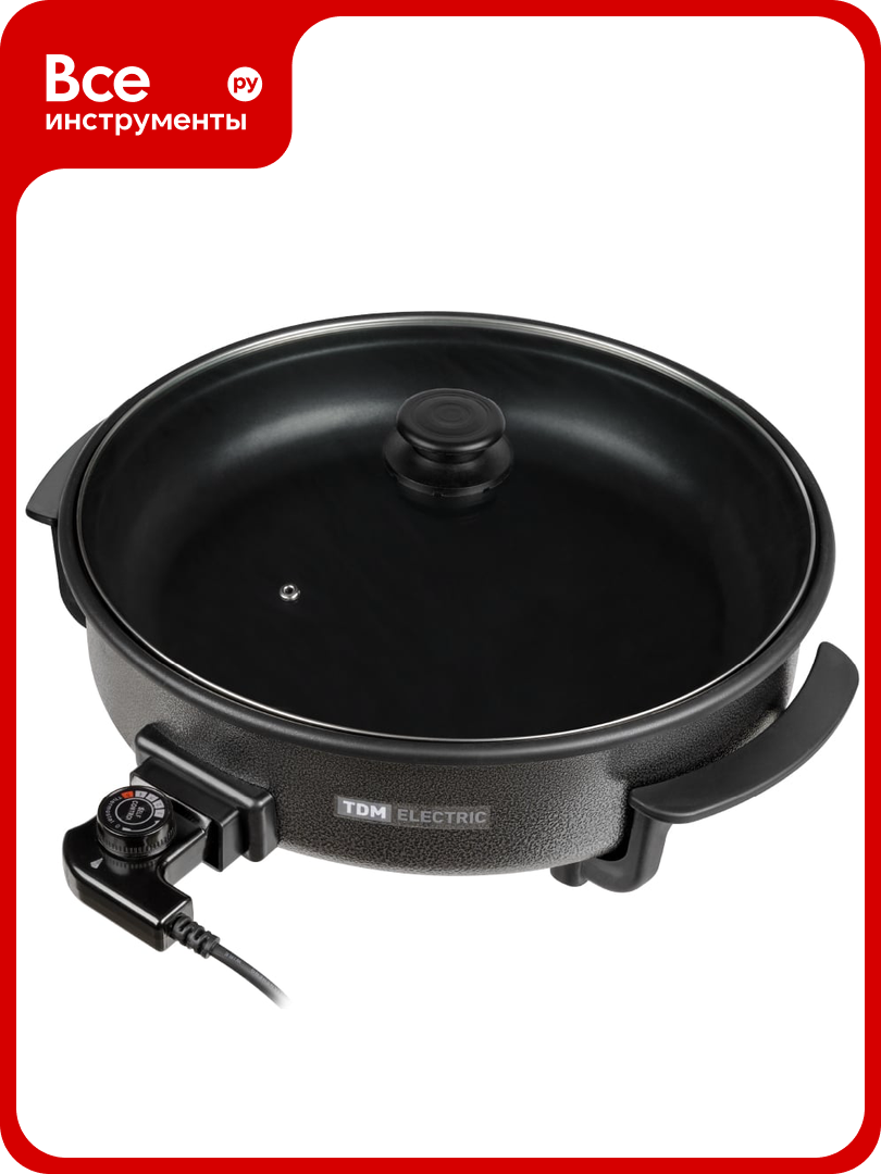 Электросковорода TDM ELECTRIC с крышкой "Кэмп 1", 1350 Вт, диаметр 30 см, глубина 7 см, антипригарное покрытие SQ4020-0001