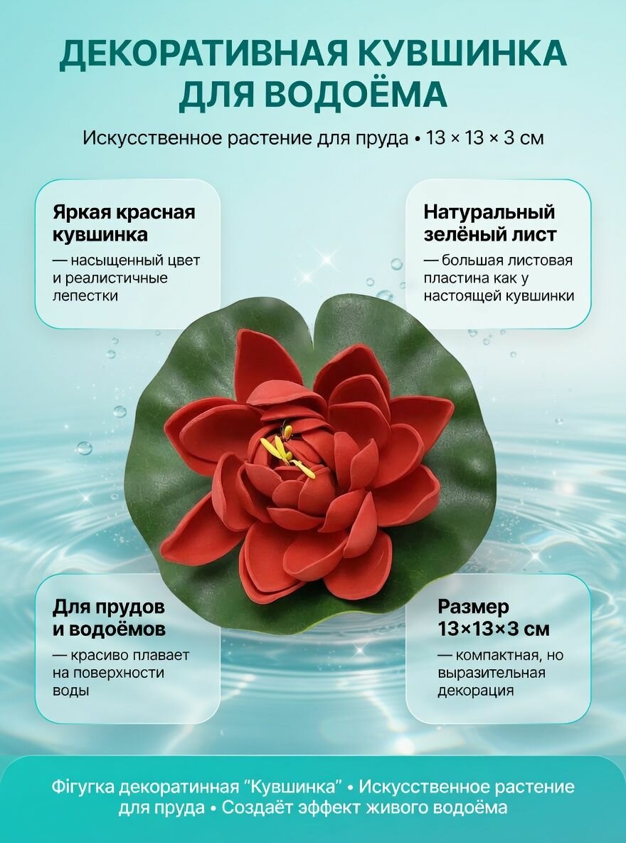 Фигурка декоративная для водоемов "Кувшинка", искусственное декоративное растение для пруда