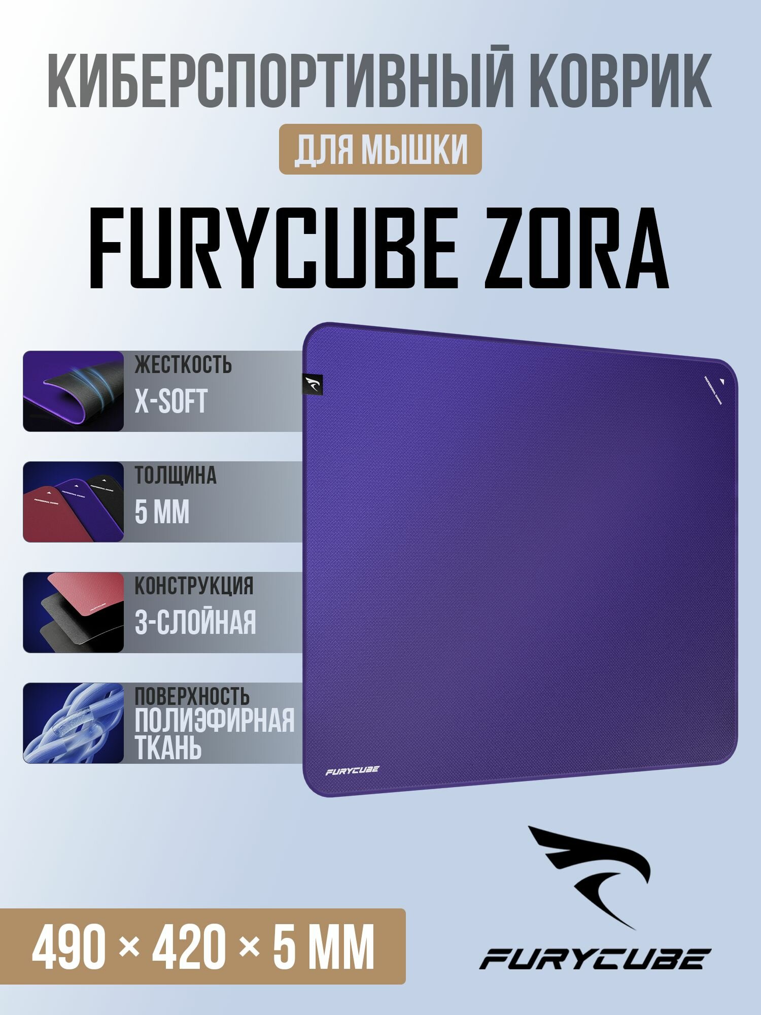 Игровой коврик для мышки Furycube ZORA, фиолетовый