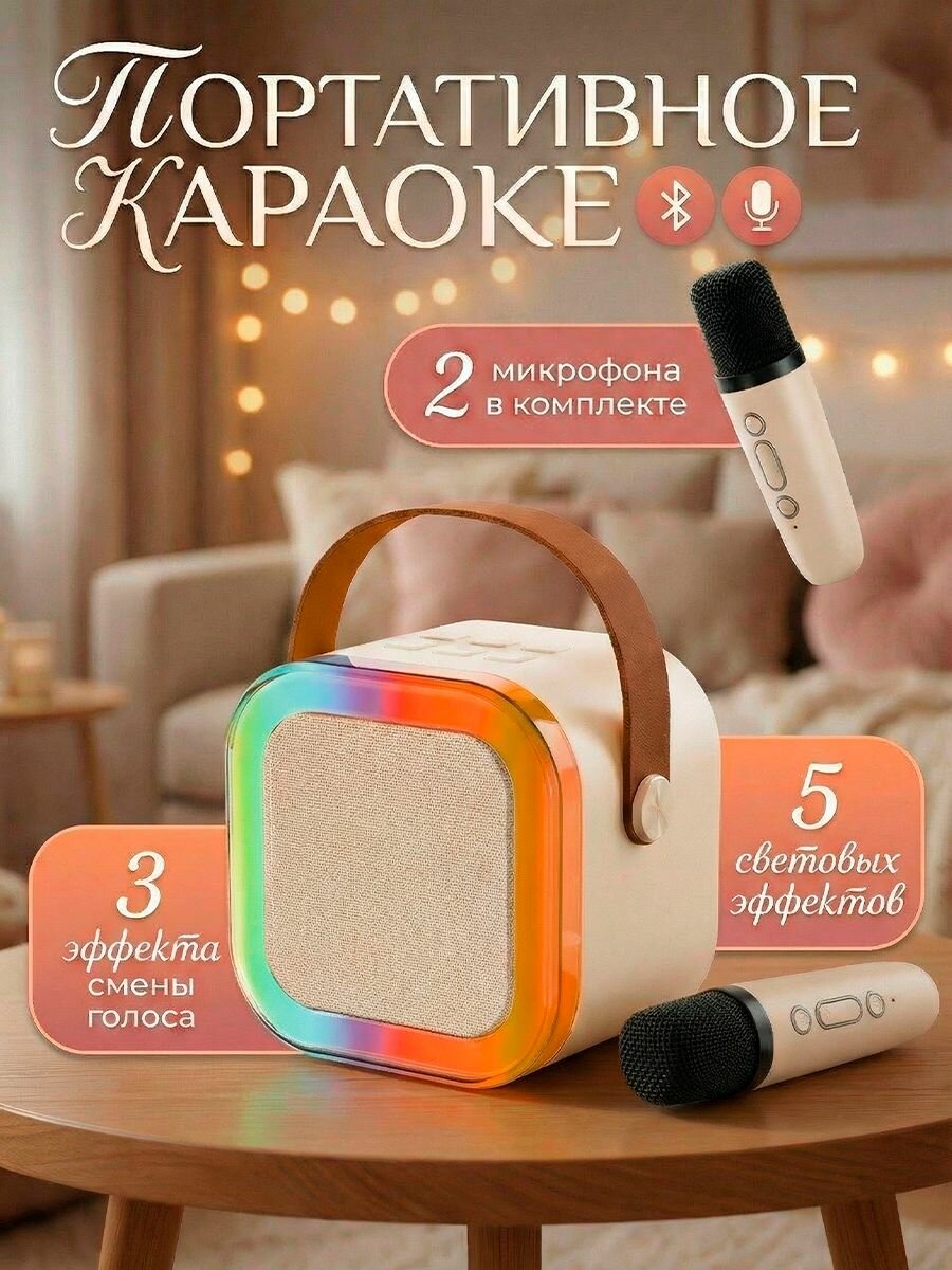 Караоке колонка беспроводная с двумя микрофонами детская