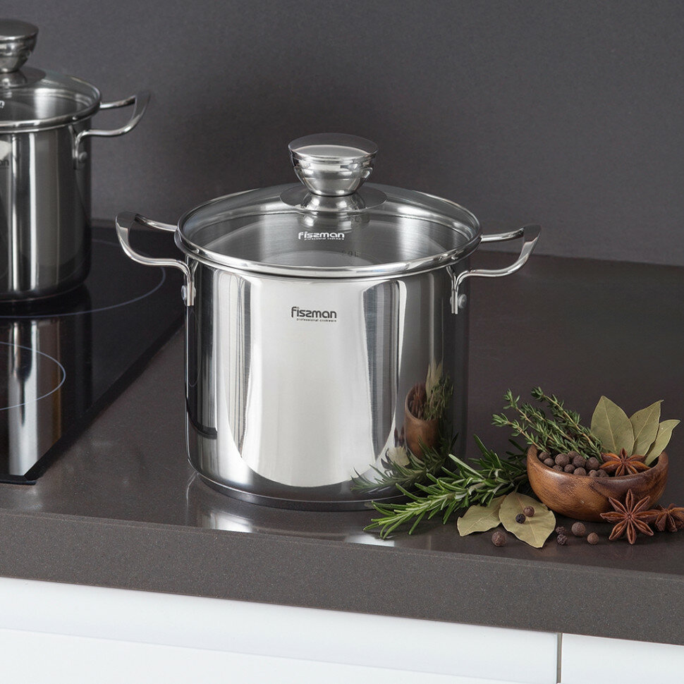5519 FISSMAN Кастрюля MINI COOK 16x13,5см / 2,7л со стеклянной крышкой (нерж. сталь) Ручки-нерж. сталь; Крышка-стекло; Индукция