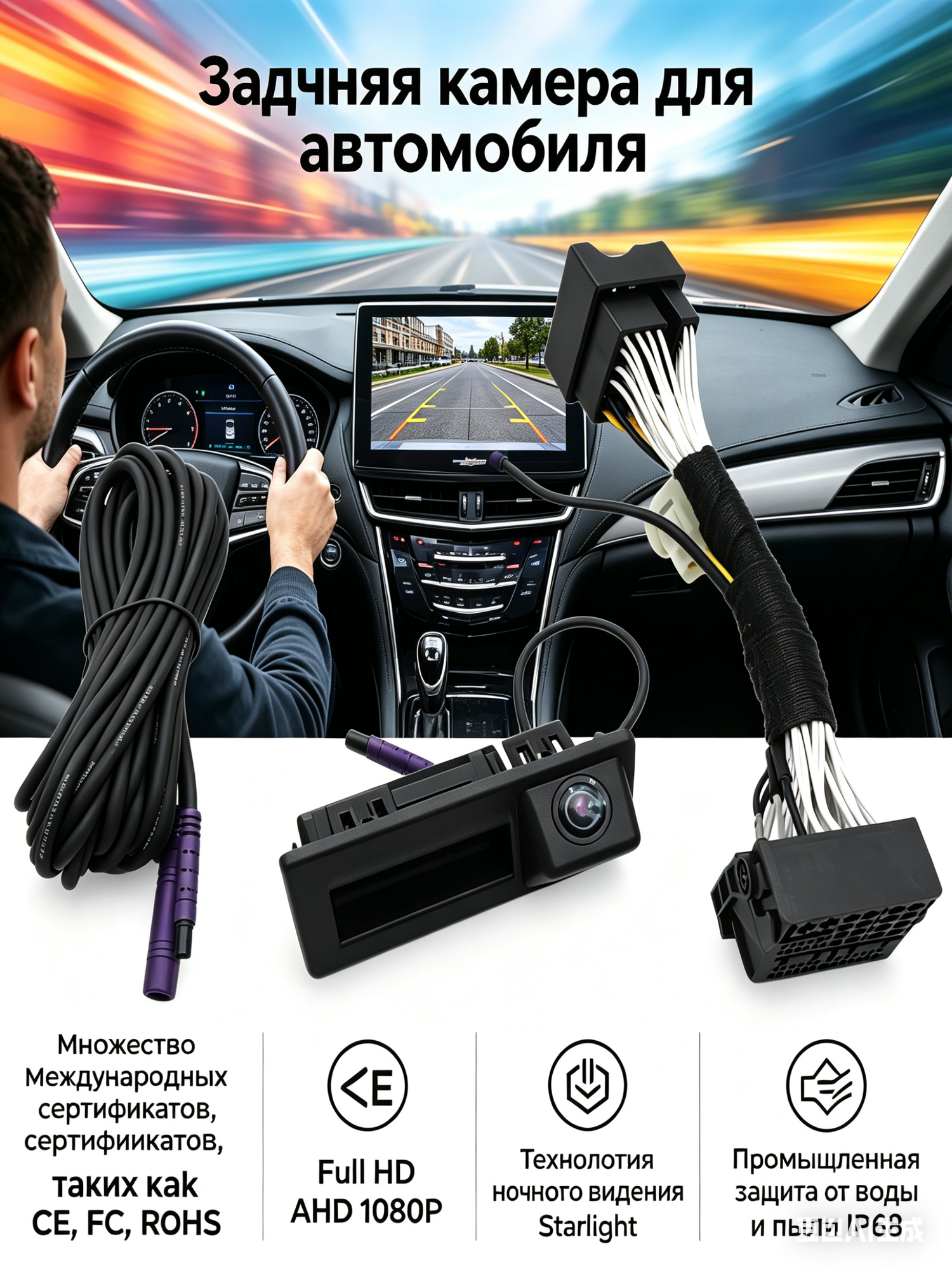 Задняя камера для VW Golf Plus, Polo, Virtus, Tiguan, Cadillac MK3 — HD автомобильная камера, водонепроницаемая, Plug&Play, с инфракрасной ночной видимостью, для парковки и безопасности