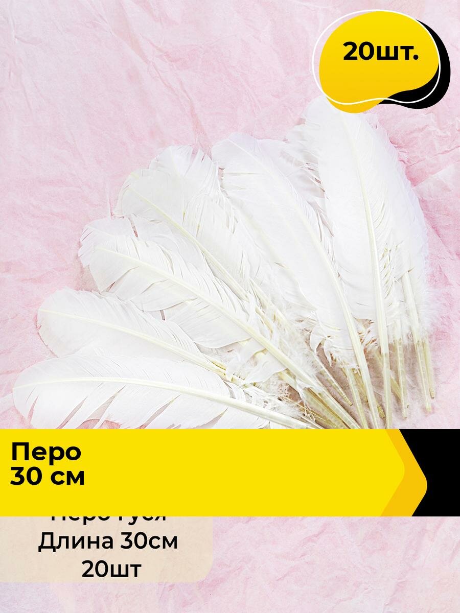 Перья гусиные для творчества и рукоделия, набор 20 шт. (30 см) цвет белый