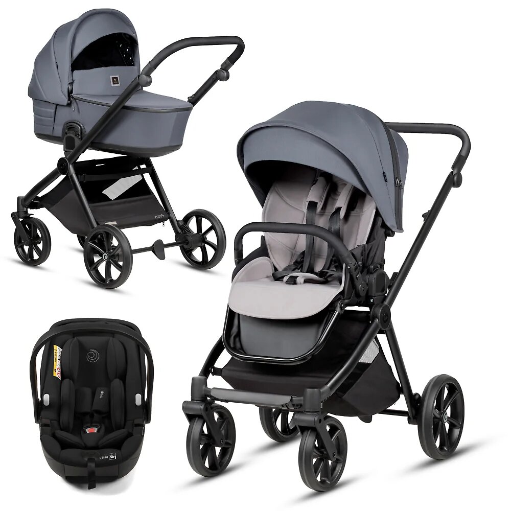 Детская коляска 3в1 Tutis Mio 3+, Elo Lux Edu Sky, цвет Dark Grey (Тёмно-серый)