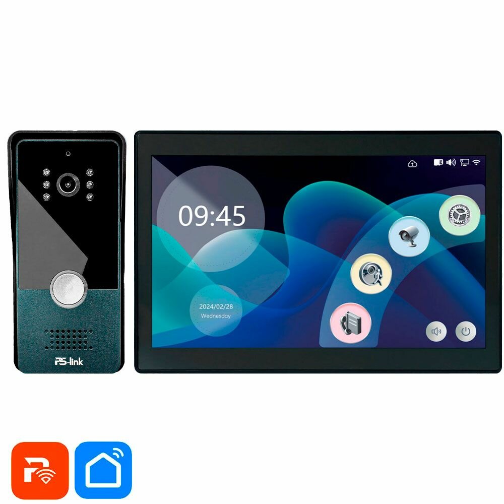 Комплект проводного WIFI видеодомофона Ps-Link KIT-185DP-306CR-B 10", управление замком через телефон