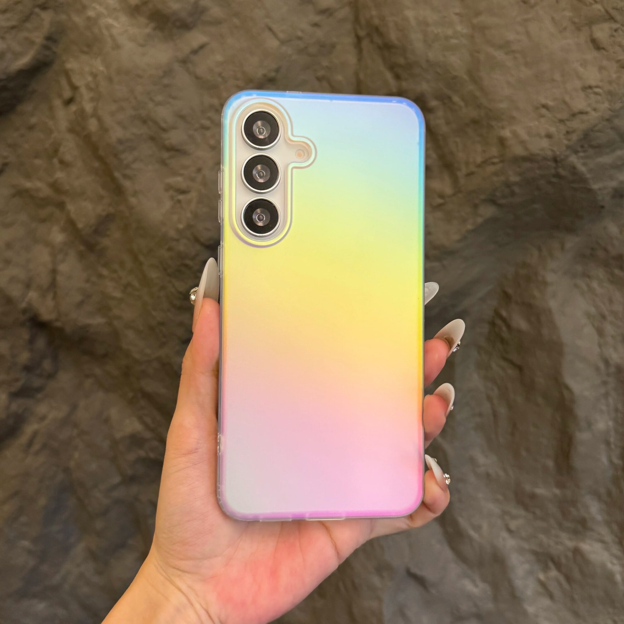 Магнитный чехол для телефона с градиентом радуги и лазером для Samsung Galaxy S25+, non-magnetic