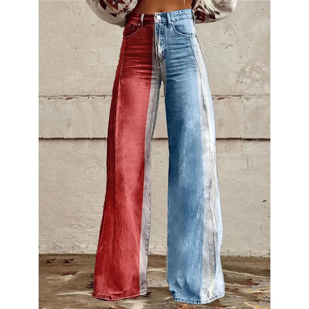 Женские клеш двухцветные джинсы, XXL, Pants 4