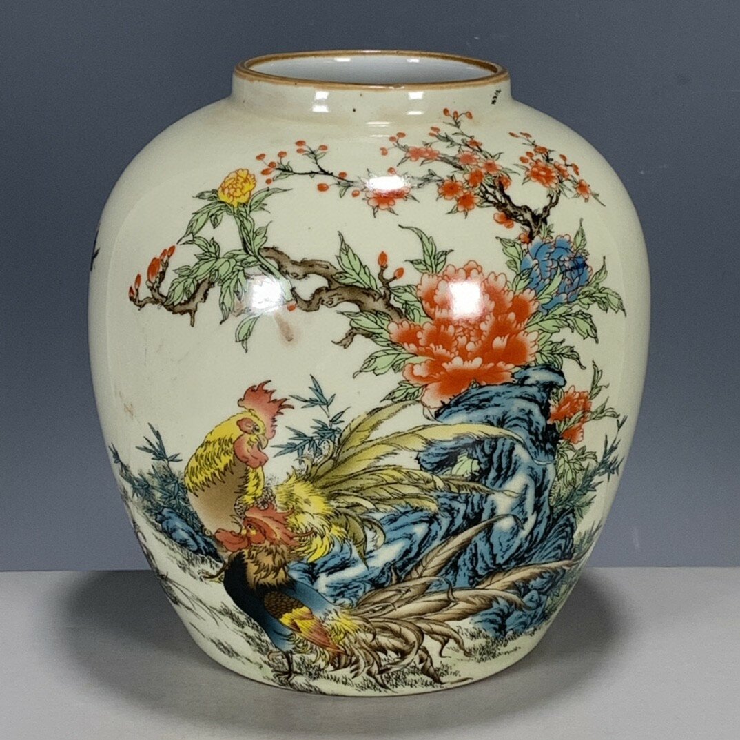Винтажная ваза "Jingdezhen Pink Crane", керамика, напольная, 15х13 см