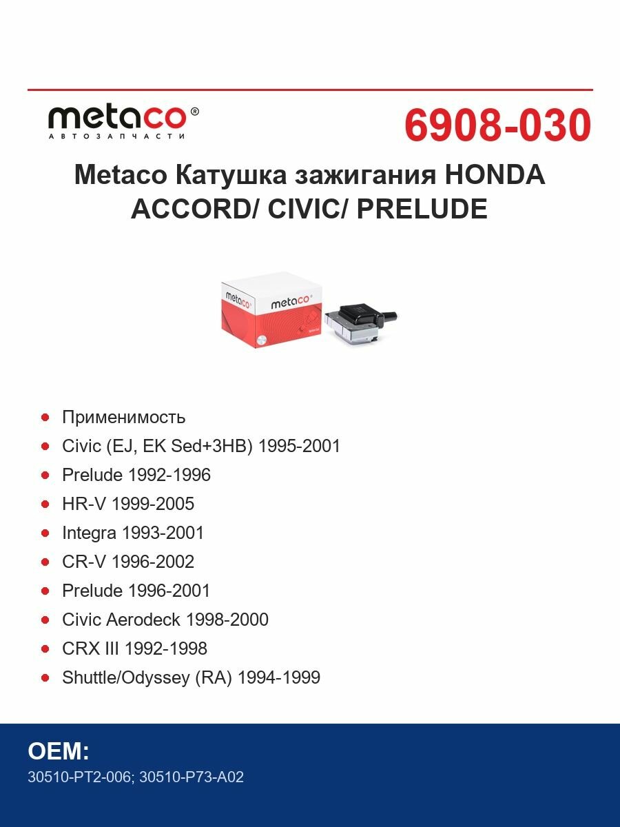 Metaco Катушка зажигания HONDA ACCORD/ CIVIC/ PRELUDE