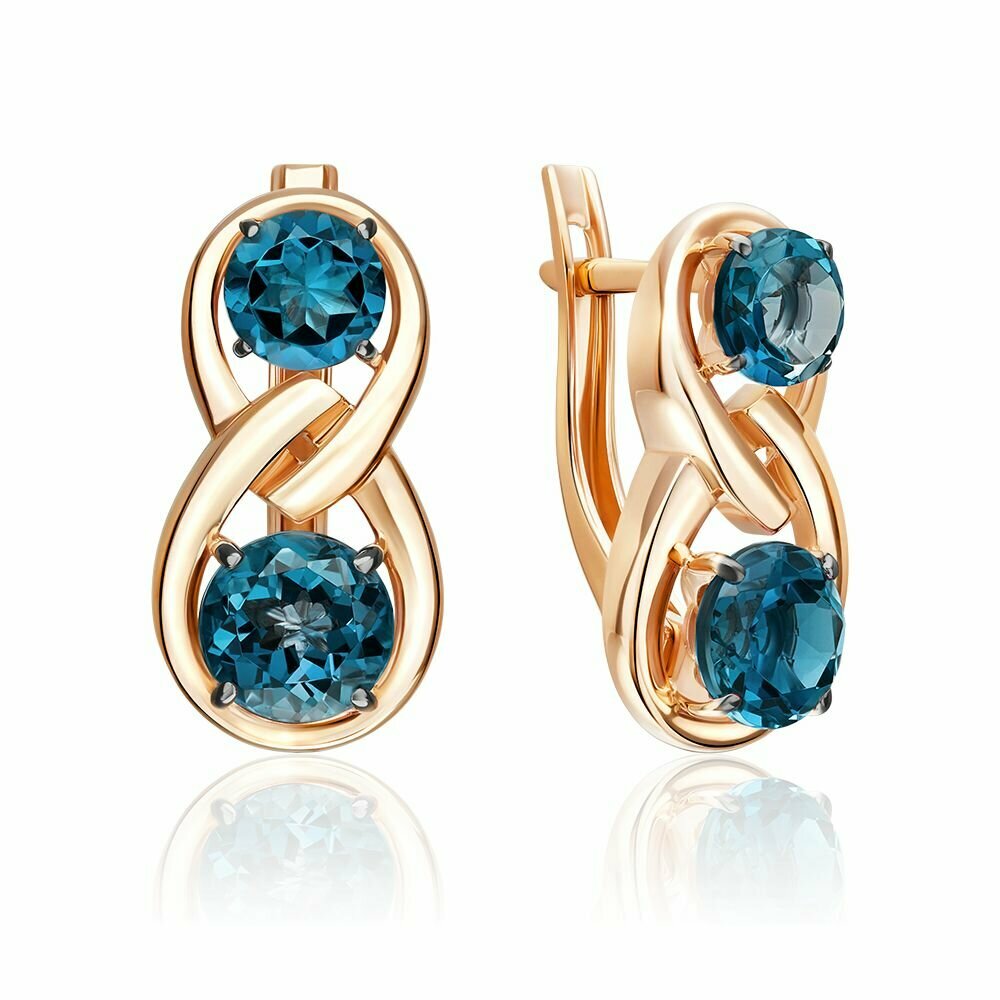 Серьги, красное золото, 585 проба, топаз