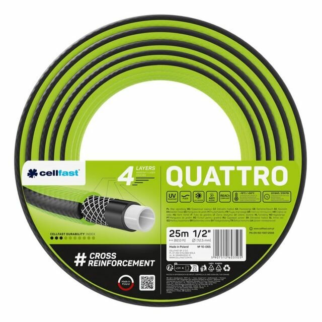 Шланг армированный CELLFAST Quattro 1/2" 25м 20Бар
