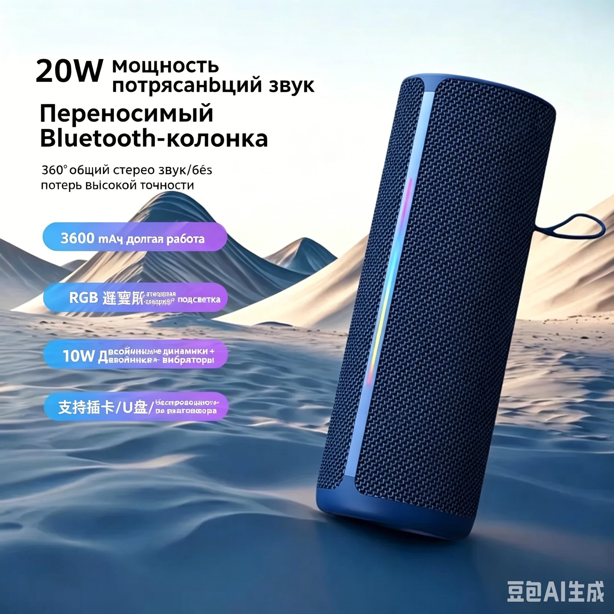 Портативный беспроводной сабвуфер 2023, автомобильная Hi-Fi колонка, длительное время работы