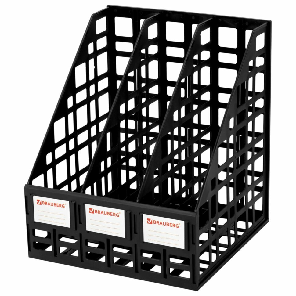 Лоток вертикальный для бумаг BRAUBERG "ULTRA", 240 мм, 3 отделения, сетчатый, сборный, черный, 238249, 238249