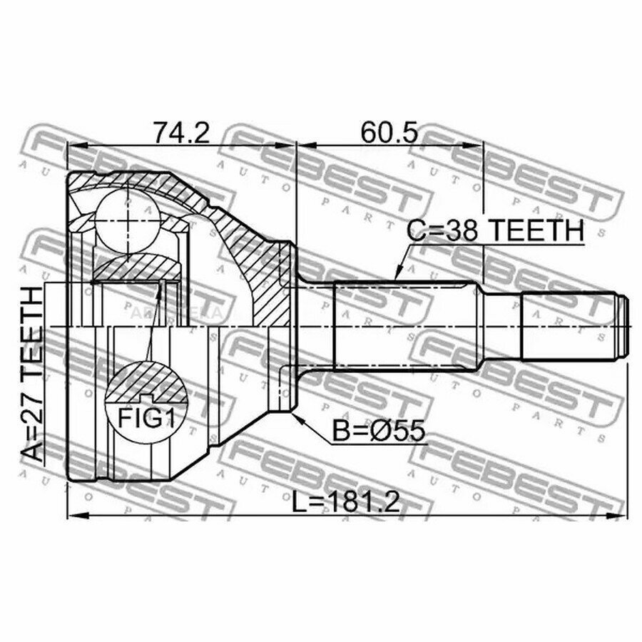 ШРУС наружный 27X55X38 FORD EXPLORER V TUB 2011- FEBEST 2110EXPAWD