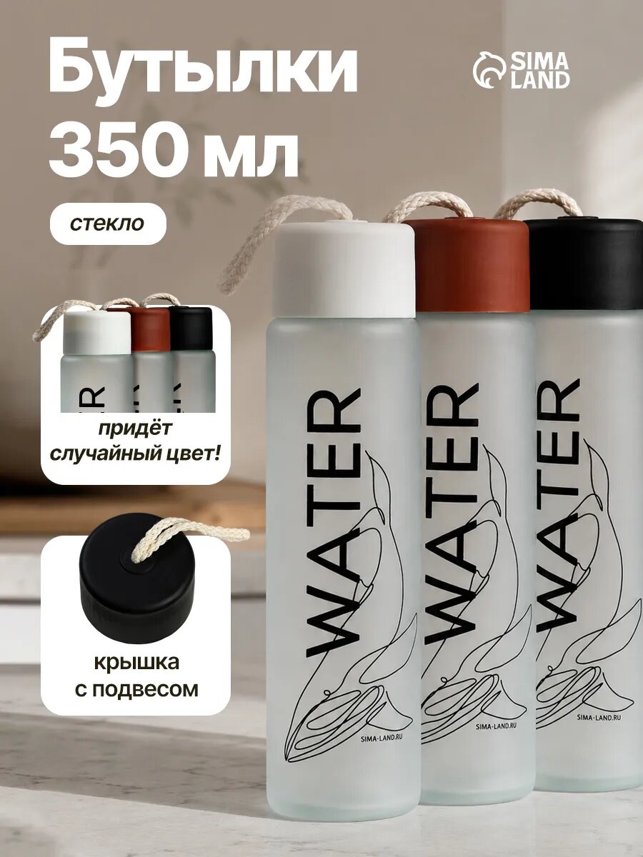 Бутылка для воды "WATER", стеклянная, 350 мл, микс, на подвесе