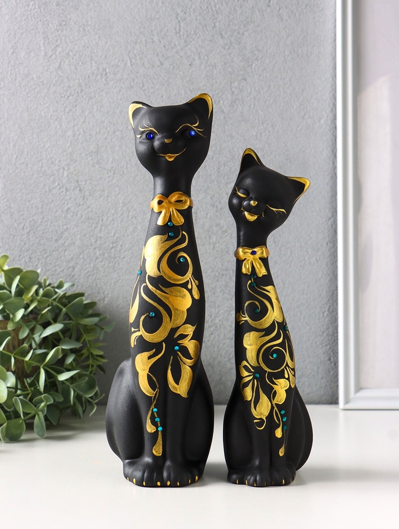 Набор фигур 2 шт. керамика «Love - коты», со стразами, 26 см, чёрный