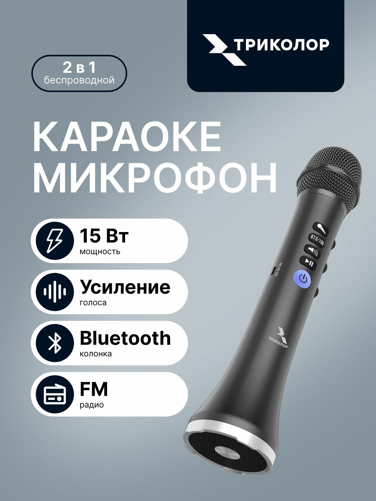 Микрофон караоке беспроводной Триколор 2 в1
