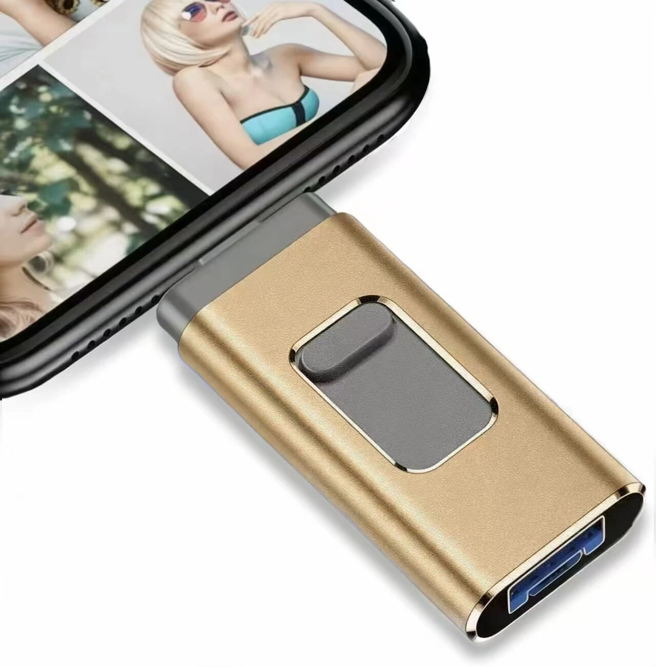 Флешка 256ГБ 4-в-1 Gold для iPhone, Android, Type-C
