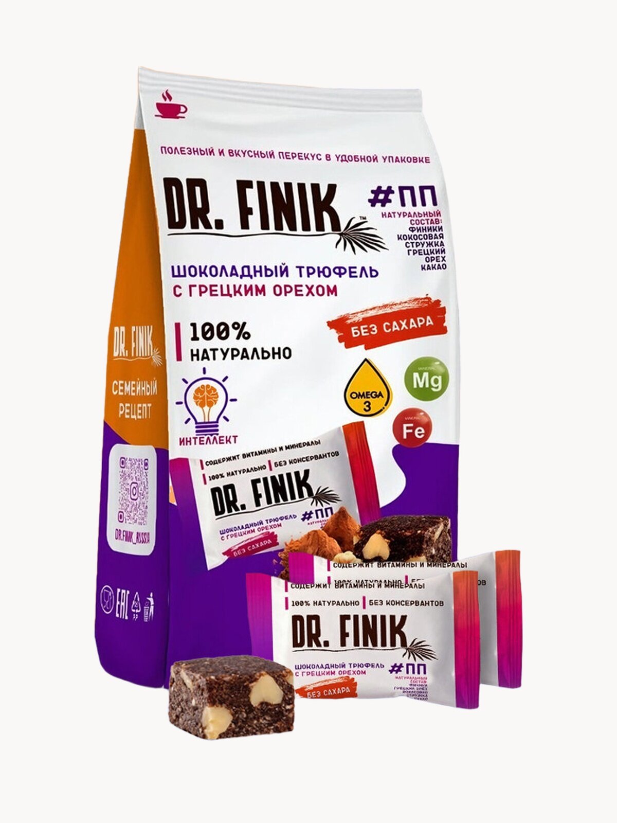 Полезные конфеты финиковые Трюфель с грецким орехом Dr. Finik, 150 г без сахара